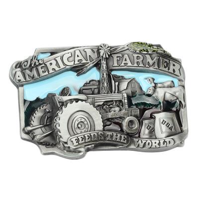 China Zinc Alloy American Farmer Belt Buckle 90x60mm Antique Silver Hook Closure for sale