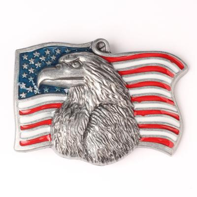 China 3D Eagle Antique Silver Zinc Alloy American Flag Belt Buckle 95x70mm for 4cm Belt for sale