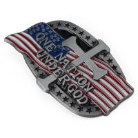 China Custom US Flag Enamel Metal Belt Buckle 3D ONE NATION UNDER GOD 85x58mm for sale