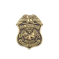 China Custom Die Struck Lapel Pin 1.5 Inch Shield Shape Antique Gold Plating Iron for sale