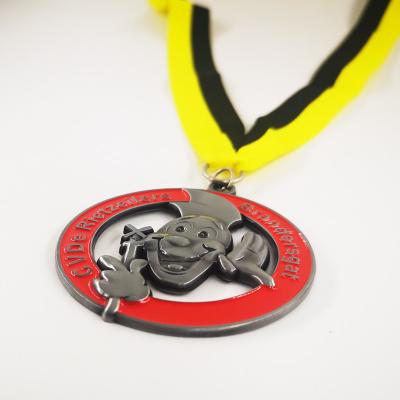 China Black Nickel Plating 3D Carnival Celebration Medal 58mm Zinc Alloy Diecast with Ribbon for sale
