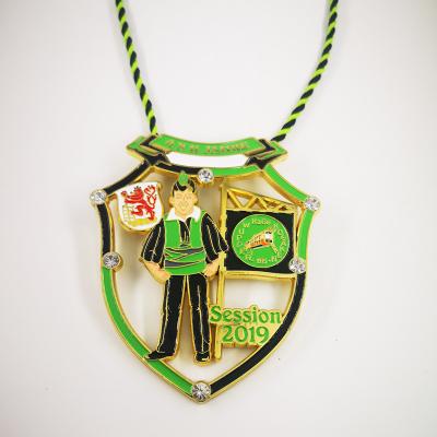 China Zinc Alloy Carnival Session Medal 100x85mm with Acrylic Stones and Cord for sale
