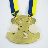 China Zinc Alloy Gold Plated Carnival Medal 70x75mm Soft Enamel with Ribbon for sale