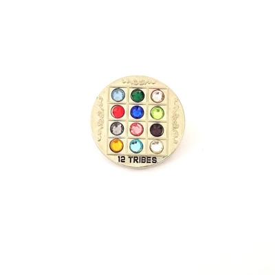 China 12 Tribes Round Soft Enamel Lapel Pin 25mm with Colorful Gemstones Butterfly Clutch for sale