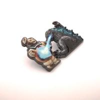 China 3D Diecast Godzilla UV Printed Metal Lapel Pin 50x35mm Black Nickel Rubber Clutch for sale