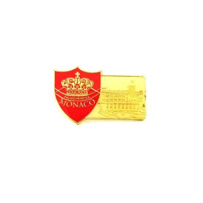 China Custom Soft Enamel Lapel Pin 30x22mm Palais Princier Monaco Stamped Epoxy Gold Finish Rubber Clutch for sale