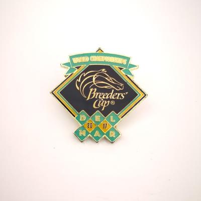 China Gold Finish Soft Enamel Epoxy Domed Horse Race Champion Lapel Pin 35x35mm for sale