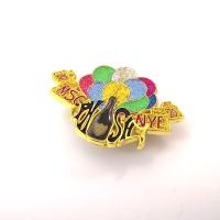 China Custom Gold Soft Enamel NYE Run Party Pin 50x32mm with Glitter Colors for sale