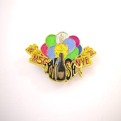 China Custom Gold Soft Enamel NYE Run Party Pin 50x32mm with Glitter Colors for sale