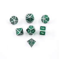 China Silver Plated Dark Green Metal Dice Set 7pcs 14mm for Tabletop Games DnD for sale