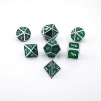 China Silver Plated Dark Green Metal Dice Set 7pcs 14mm for Tabletop Games DnD for sale