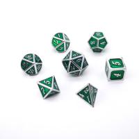 China Silver Plated Dark Green Metal Dice Set 7pcs 14mm for Tabletop Games DnD for sale