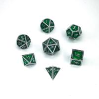 China Silver Plated Dark Green Metal Dice Set 7pcs 14mm for Tabletop Games DnD for sale