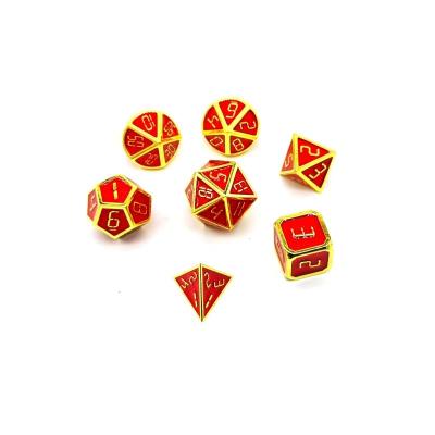China 14mm Gold Plated Metal Dice Set 7pcs for Tabletop Games DnD Modern Style for sale
