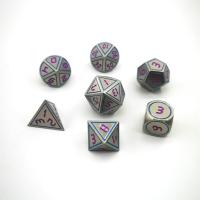 China Matte Silver Plated Zinc Alloy Metal Dice Set 7pcs 14mm Purple Numbers for Tabletop Games DnD for sale