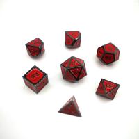 China Metal Game Dice Set 7pcs Black Nickel Plating Red Color 14mm Zinc Alloy for DND Tabletop Games for sale