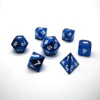 China Zinc Alloy Metal Dice Set 7pcs 14mm Blue Dyed with White Numbers for DnD Tabletop Games for sale