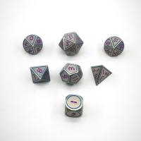 China Matte Silver Plated Zinc Alloy Metal Dice Set 7pcs 14mm Purple Numbers for Tabletop Games DnD for sale