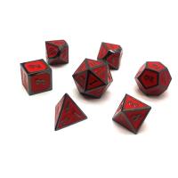 China Metal Game Dice Set 7pcs Black Nickel Plating Red Color 14mm Zinc Alloy for DND Tabletop Games for sale