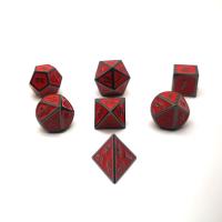 China Metal Game Dice Set 7pcs Black Nickel Plating Red Color 14mm Zinc Alloy for DND Tabletop Games for sale