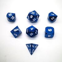China Zinc Alloy Metal Dice Set 7pcs 14mm Blue Dyed with White Numbers for DnD Tabletop Games for sale