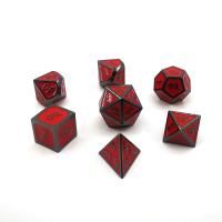 China Metal Game Dice Set 7pcs Black Nickel Plating Red Color 14mm Zinc Alloy for DND Tabletop Games for sale