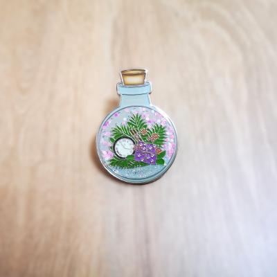 China Custom Perfume Bottle Shape Soft Enamel Lapel Pin 40mm Glitter Colors Epoxy Coated for sale