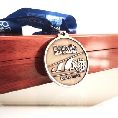 China Metal Antique Danville Half Marathon Running Medal 63mm Diecast with Sublimation Lanyard for sale