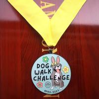 China Custom Cute Dog Walk Challenge Metal Medal 75mm Soft Enamel Black Dyed Diecast for sale