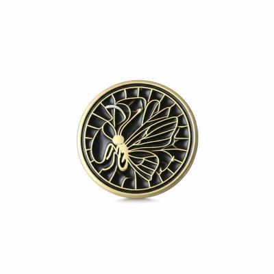 China Custom Die Struck Lapel Pin 1.5 Inch Iron Antique Gold Shield Shape Butterfly Clutch for sale