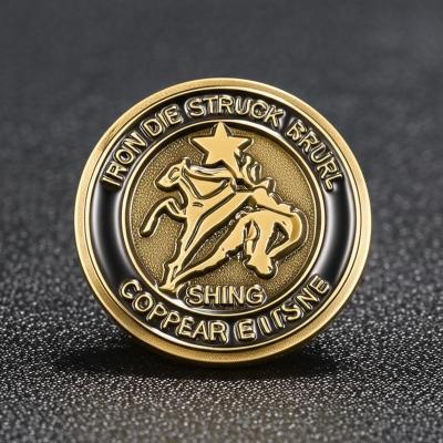China Iron Die Struck Metal Pin 1.5 Inch Antique Gold Plating Shield Shape for Corporate Gifts for sale