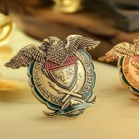 China Antique Gold Plated Die Struck Iron Pin 1.5 Inch Shield Shape Military War Department Pin for sale