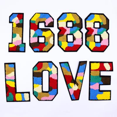 China Wholesale Custom 3D Iron-On Twill Fabric Patches Embroidered Flower Design Heart-Shaped Chenille Letters for Bags & Hats for sale