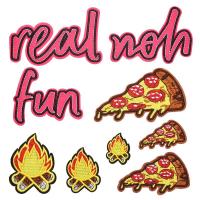 China Custom Embroidery Fun Patch Bonfire Iron on Hat Logo Patches Large Sequin Embroidery  Pizza Patch for sale