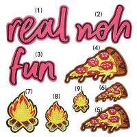 China Custom Embroidery Fun Patch Bonfire Iron on Hat Logo Patches Large Sequin Embroidery  Pizza Patch for sale