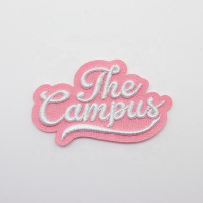 China Custom Adhesive 3D Fabric Embroidered Logo Patches Pink Chenille Iron-on Logo with Sequin Rhinestone Pearl Letter Sew-On Style for sale