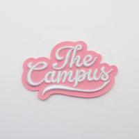 China Custom Adhesive 3D Fabric Embroidered Logo Patches Pink Chenille Iron-on Logo with Sequin Rhinestone Pearl Letter Sew-On Style for sale
