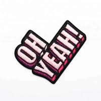 China Custom Adhesive 3D Fabric Embroidered Logo Patches Pink Chenille Iron-on Logo with Sequin Rhinestone Pearl Letter Sew-On Style for sale