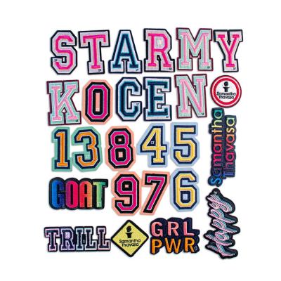China Custom Colorful Football Embroidery Patches Iron Sportswear Chenille Stick-On Letter Patches Flower Customizable Hat Patches for sale