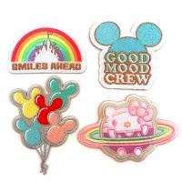 China Custom Funny Embroidered Cartoon Pattern Heat Transfers Patches Eco-Friendly Fabric Sequin Chenille Patches Flower Heart for Hat for sale