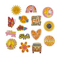 China Trendy Summer Sunflower Peace Embroidered Patches Orange Yellow Iron-On PVC Fabric Heart Flower Kids Clothing Bags Alphabet for sale