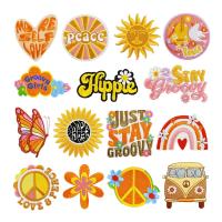 China Trendy Summer Sunflower Peace Embroidered Patches Orange Yellow Iron-On PVC Fabric Heart Flower Kids Clothing Bags Alphabet for sale