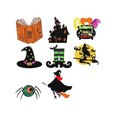China Flat Embroidery Patch Custom Iron on DIY Embroidery Patches Backpack Halloween Wizard Batcat Embroidery Patch for sale