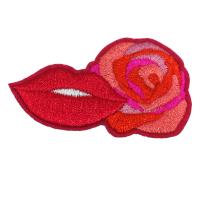 China Customized Clothing With Small Lip Design Patterns on Iron/hooks, Eco-friendly Fabric Embroidery Patches for Hats for sale