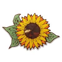 China Gold Sunflower Sequin Patch Custom Chenille Embroidery for Clothing Iron-On Fabric Logo Decoration OEM Model for sale