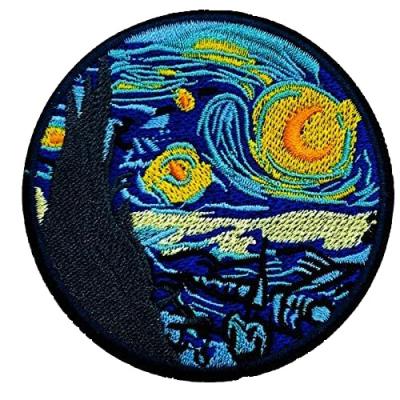 China Customized Individuality Van Gogh Starry Night 3D Embroidery Patch Applied for Backpacks Hats Jeans for sale