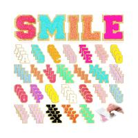 China Jeans Patch Sequins Shape Self Adhesive Embroidery Chenille Letters Patches Colorful Iron on Embroidered Patches for sale