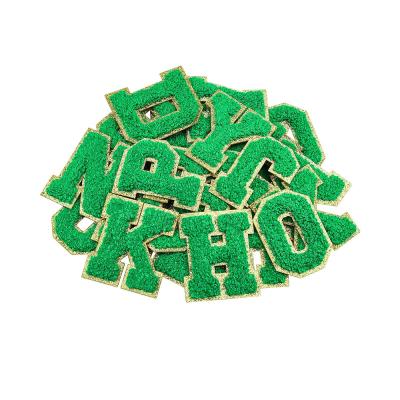 China Wholesale Hat Patches With Adhesive Customization Self Adhesive Chenille Letter Patches Deep Green Embroidery Patches for sale