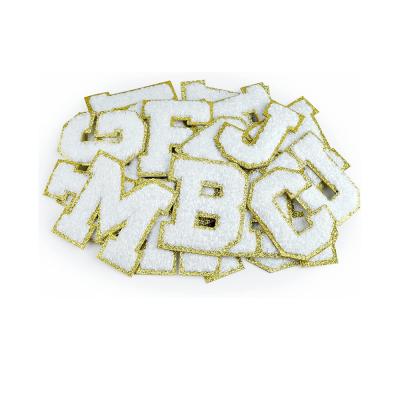 China Wholesale Chenille Embroidered 'A-Z' Letters for Clothing Decorations White Glitter Iron-On 0-9number Patches for Shoes and Bags for sale