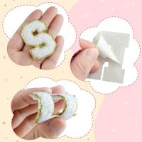 China Wholesale Chenille Embroidered 'A-Z' Letters for Clothing Decorations White Glitter Iron-On 0-9number Patches for Shoes and Bags for sale